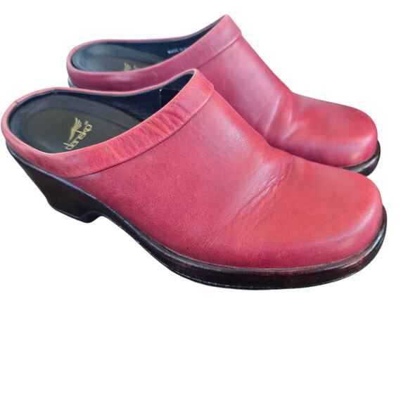 Dansko | Shoes | Dansko Red Leather Mules Slip On Comfort Heeled Made ...